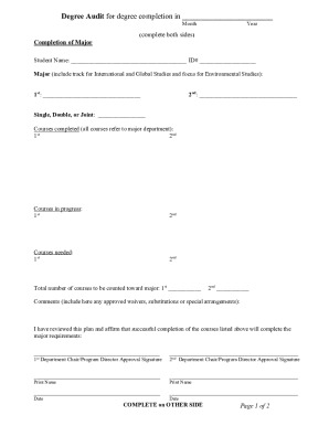 Fillable Online Degree Audit Sheet for Completion of Major Fax Email ...