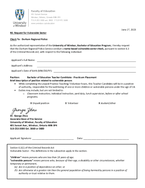 Fillable Online Request for Vulnerable Sector Check To: Durham Regional ...