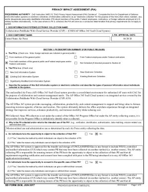 Fillable Online PRIVACY IMPACT ASSESSMENT (PIA ... - DoD CIO Fax Email ...