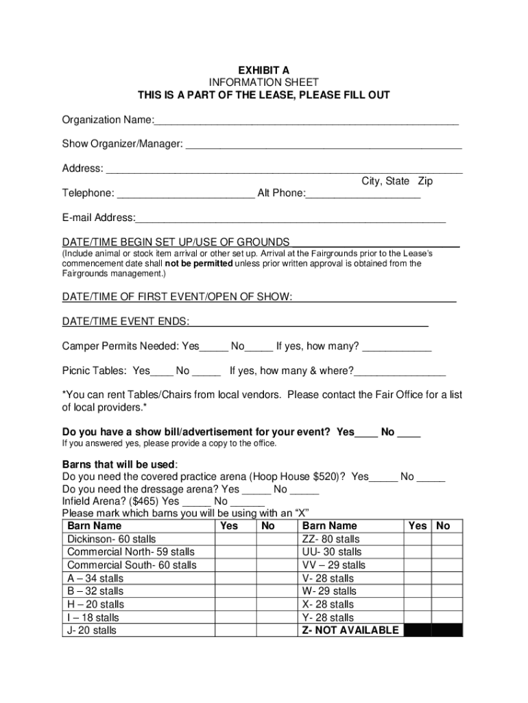 Fillable Online EXHIBIT A INFORMATION SHEET THIS IS A PART OF THE LEASE ...