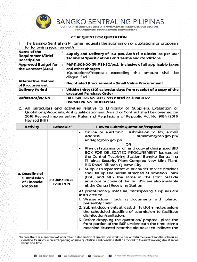 Fillable Online bsp bidding documents - supply and delivery of ... Fax ...