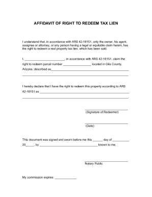 Fillable Online AFFIDAVIT OF RIGHT TO REDEEM TAX LIEN.doc Fax Email ...