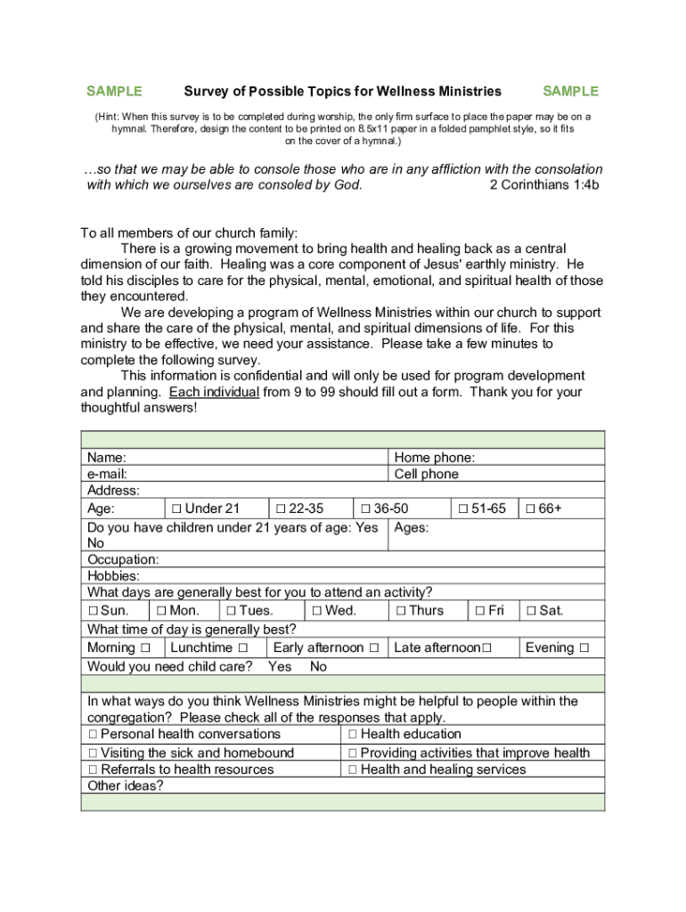 Fillable Online Every Church Survey Sample You Could Ever Use Fax Email ...