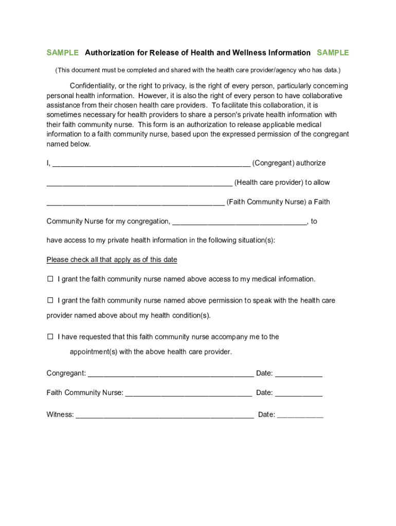 Fillable Online Authorization for Release of Health and Wellness Information Fax Email Print ...