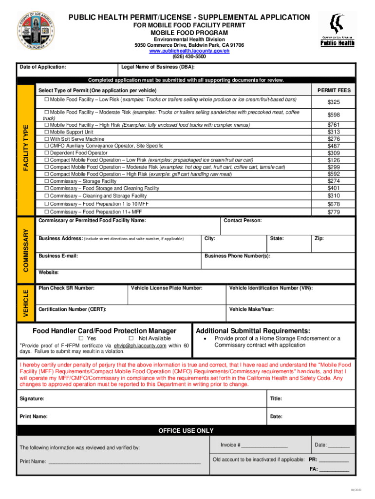 Fillable Online ph lacounty Public Health Permit/License - Supplemental ...
