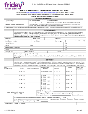 Fillable Online Friday Health Plans - Application for Health Coverage ...