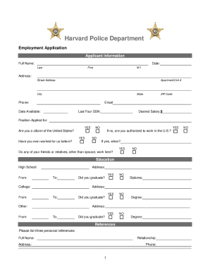 Fillable Online Harvard Police Department... - The City of Harvard ...