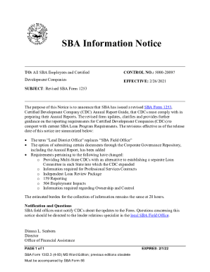 Fillable Online SBA Information Notice: Revised SBA Form 1253 Fax Email ...