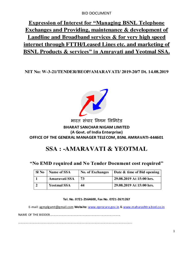 Fillable Online BID DOCUMENT EXPRESSION OF INTEREST (EOI) FOR ... Fax Email Print - pdfFiller