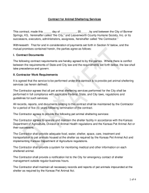 Fillable Online Contract for Animal Sheltering Services This contract ...