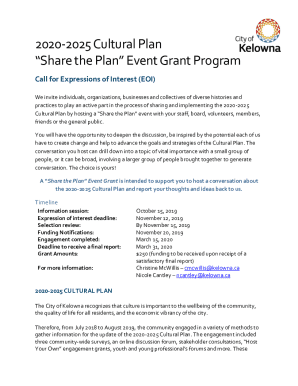 Fillable Online 2020-2025 Cultural Plan Share the Plan Event Grant ...