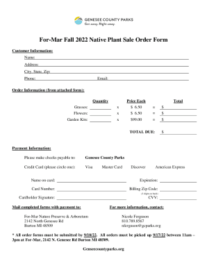 Fillable Online For-Mar Fall 2022 Native Plant Sale Order Form Fax ...
