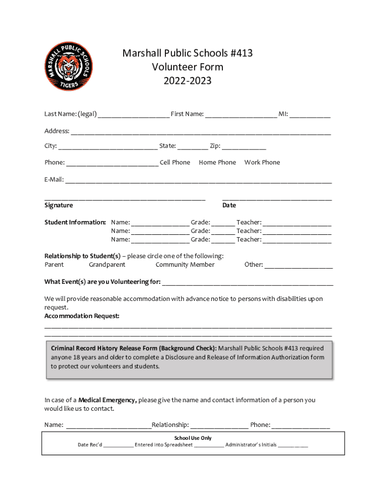 Fillable Online Updated Volunteer Form 22-23 Fax Email Print - pdfFiller