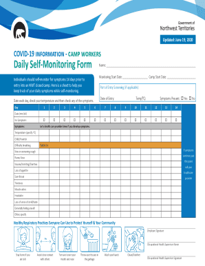 Fillable Online camp workers - Daily Self-Monitoring Form Fax Email ...