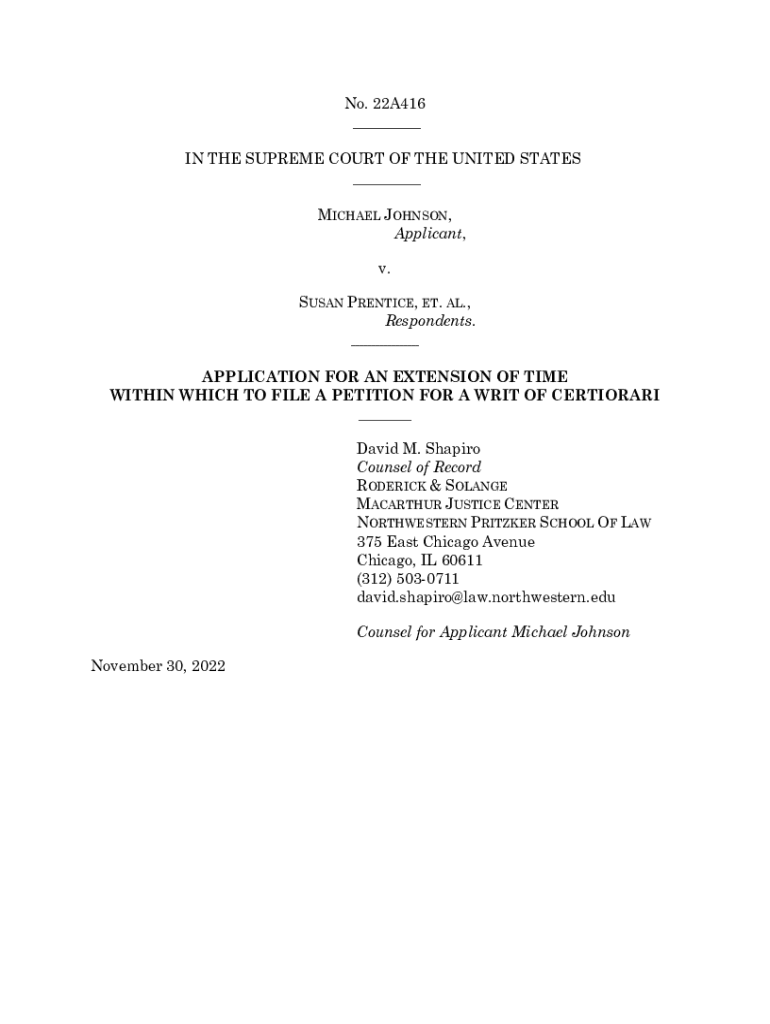 Fillable Online Johnson - second application for extension - to file ...
