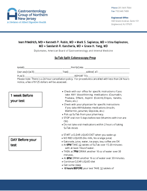Fillable Online SuTab Split Colonoscopy Prep DAY Before your test 1 ...