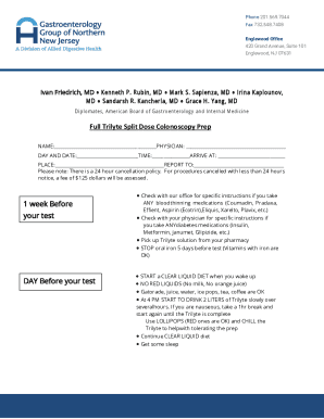 Fillable Online Full Split Dose Colonoscopy Prep DAY Before your test 1 ...