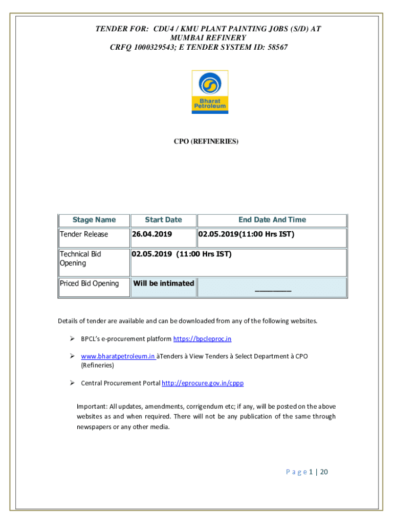 Fillable Online E-TENDER (Bid No 7200043062) FOR Name of Work Fax Email ...