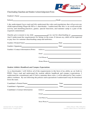 Fillable Online Cheerleading Guardian and Student Acknowledgement Form Fax Email Print - pdfFiller