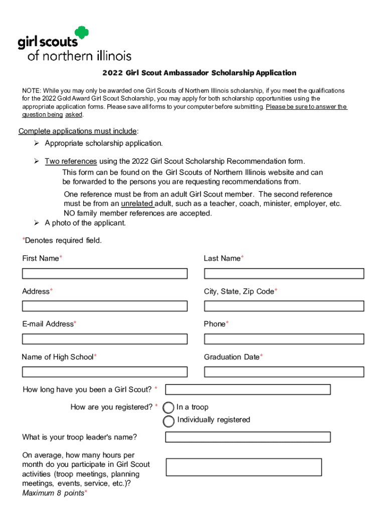 Fillable Online 2022 Girl Scout Scholarship Recommendation Form Fax Email Print - pdfFiller
