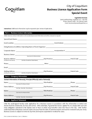 Fillable Online City of Coquitlam Business Licence Application Form ...