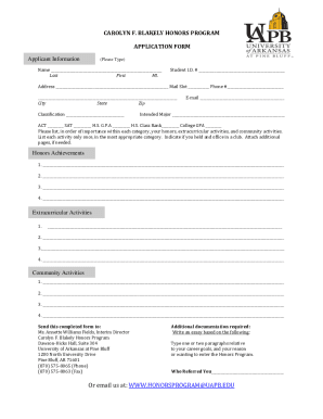 Fillable Online carolyn f. blakely honors program application form Fax Email Print - pdfFiller