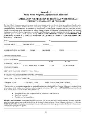 Fillable Online Appendix A Social Work Program Application for ...