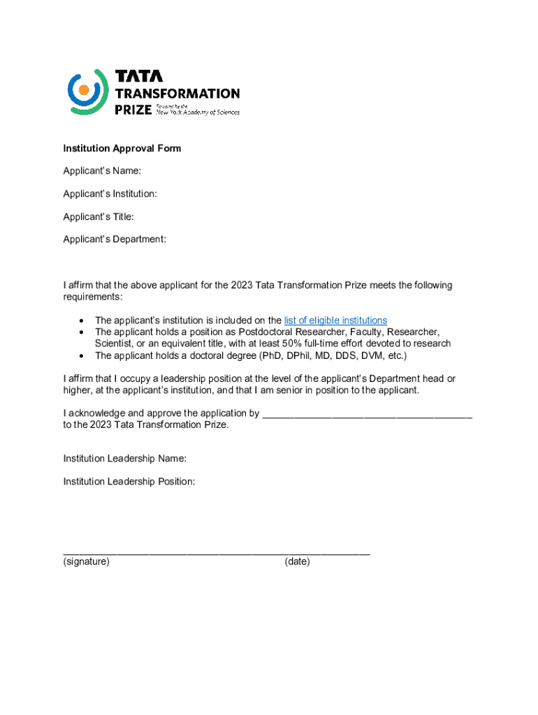 Fillable Online Institution Approval Form Applicant's Name Fax Email Print - pdfFiller