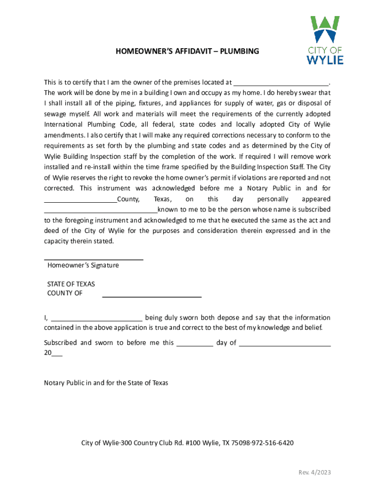 Fillable Online Homeowners Affidavit - Electrical.docx Fax Email Print ...