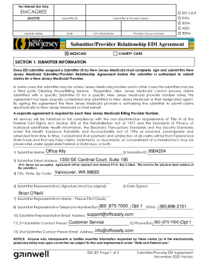 Fillable Online Submitter/Provider Relationship EDI Agreement Agreement Fax Email Print - pdfFiller