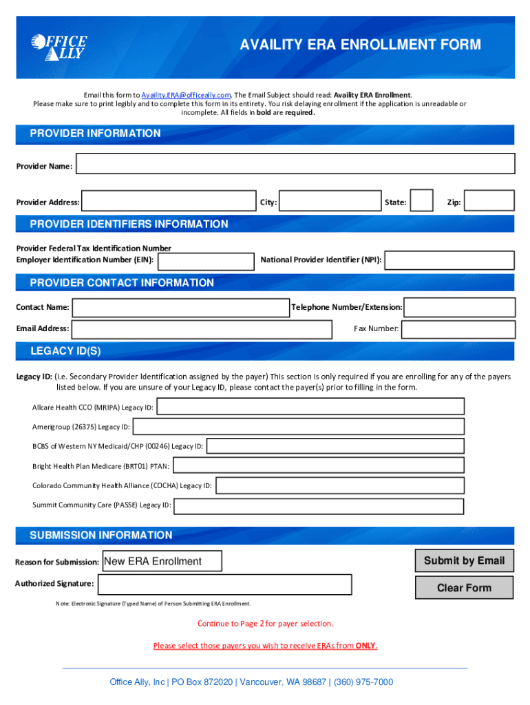 Fillable Online Availity ERA Enrollment Form Fax Email Print - pdfFiller