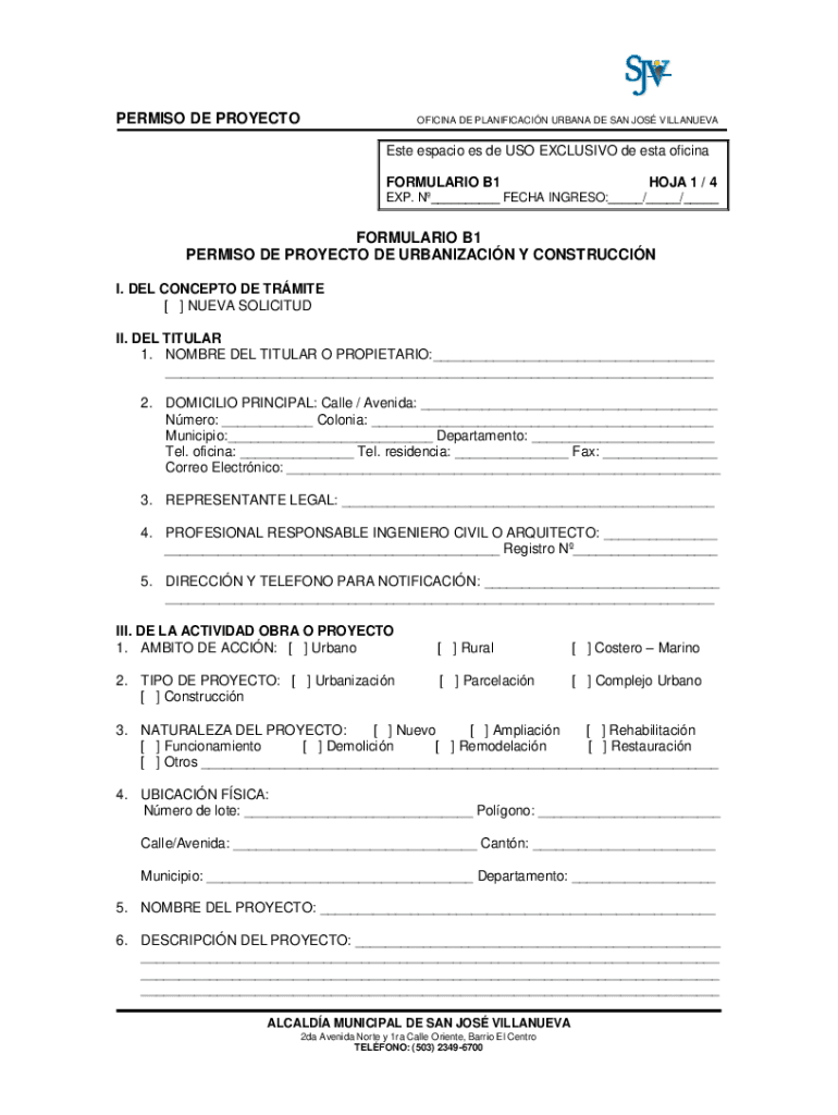 Completable En línea formulario b1 permiso de proyecto de urbanizacin y ...