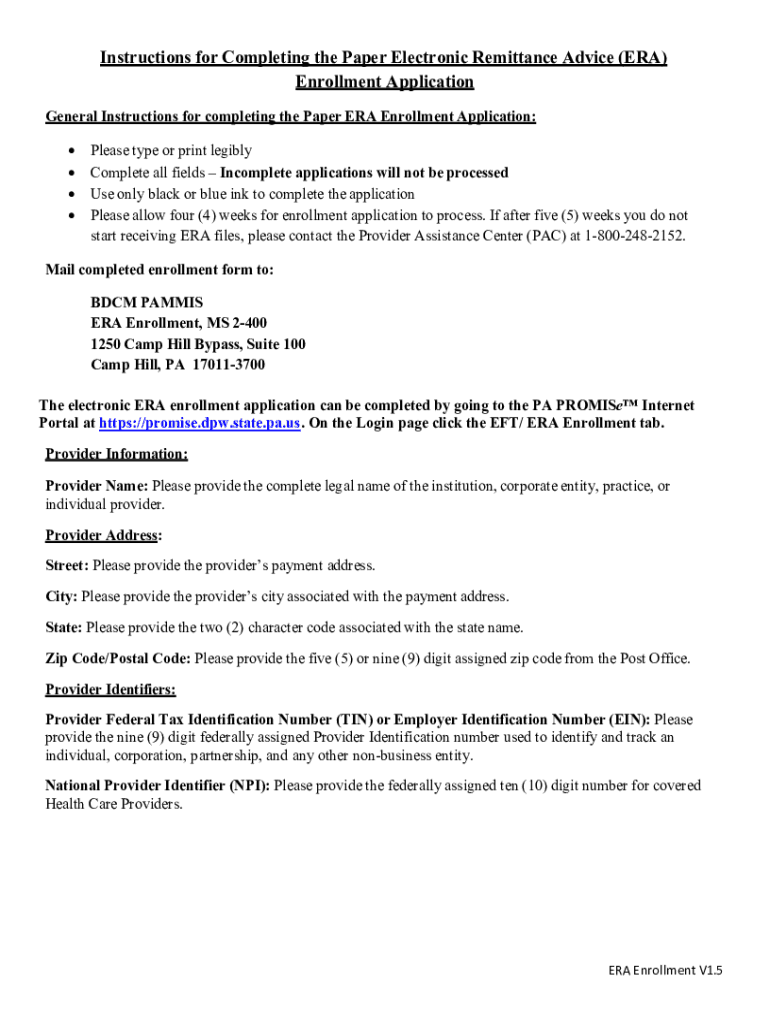Fillable Online Paper Enrollment Application for ERA. ... Fax Email Print - pdfFiller