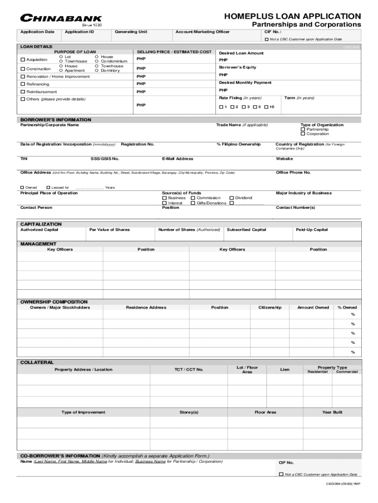 Fillable Online Chinabank Home Plus Loan Application Form Fax Email ...