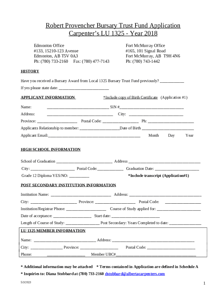 Robert Provencher Bursary Trust Fund Application ... Doc Template | pdfFiller