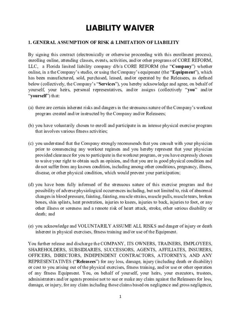 Fillable Online assumption of risk, waiver of liability, and hold ...