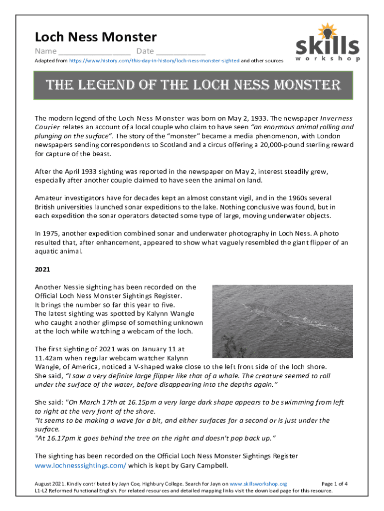 Fillable Online The Legend of the Loch Ness Monster. L1-2 Reformed ...