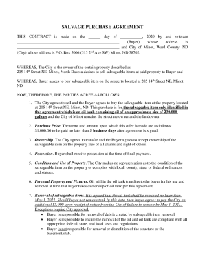 Fillable Online SALVAGE PURCHASE AGREEMENT Fax Email Print - pdfFiller