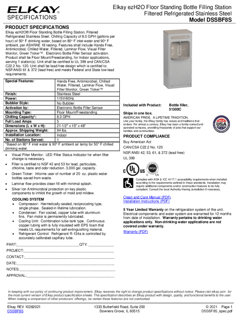 Fillable Online Elkay ezH2O Floor Standing Bottle Filling Station Filtered ... Fax Email Print ...