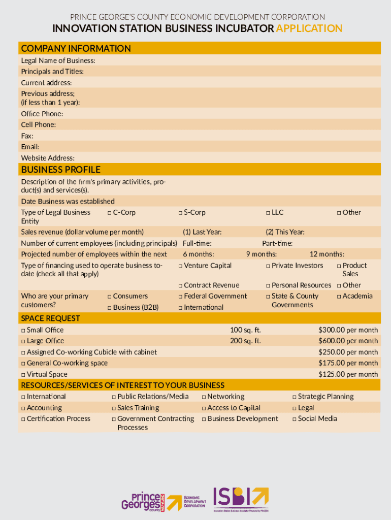 Fillable Online Innovation Station Business Incubator Application ...