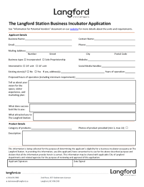 Fillable Online The Langford Station Business Incubator Application Fax ...