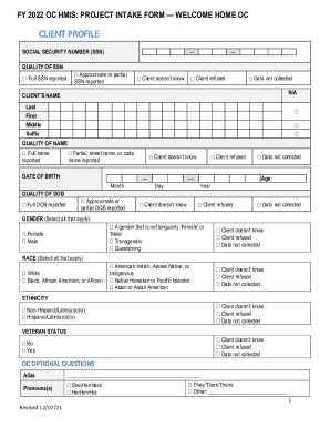 Fillable Online project intake formwelcome home oc - client profile Fax ...