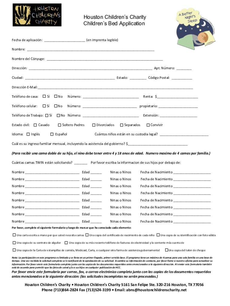 Completable En línea Houston Children's Charity Children's Bed ...