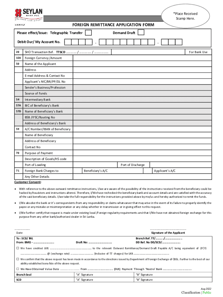 Fillable Online FOREIGN REMITTANCE APPLICATION FORM Fax Email Print ...