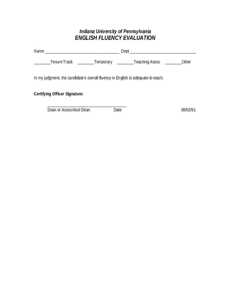 English Fluency . English Fluency Evaluation submitted with New Faculty ...