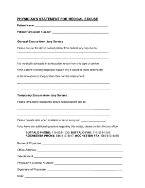 Fillable Online PHYSICIAN'S STATEMENT FOR MEDICAL EXCUSE Fax Email ...