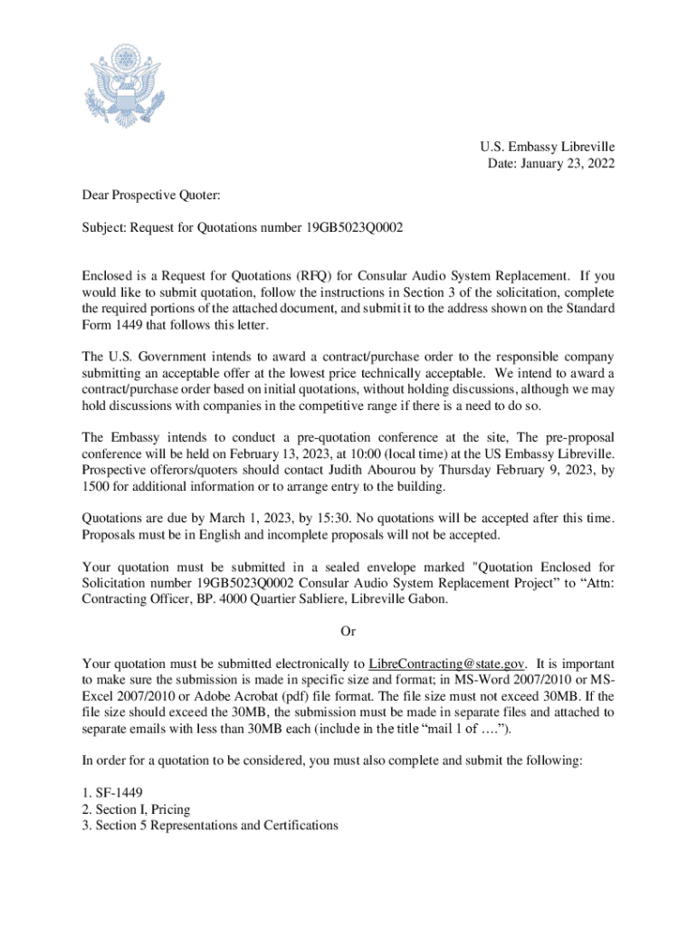 Fillable Online Request for Quotation (RFQ): Temporary Quarters ... Fax ...