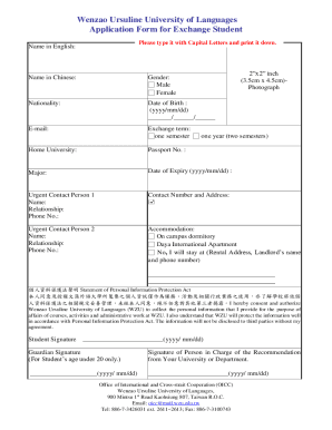 Fillable Online Application Form for Exchange Student Fax Email Print ...