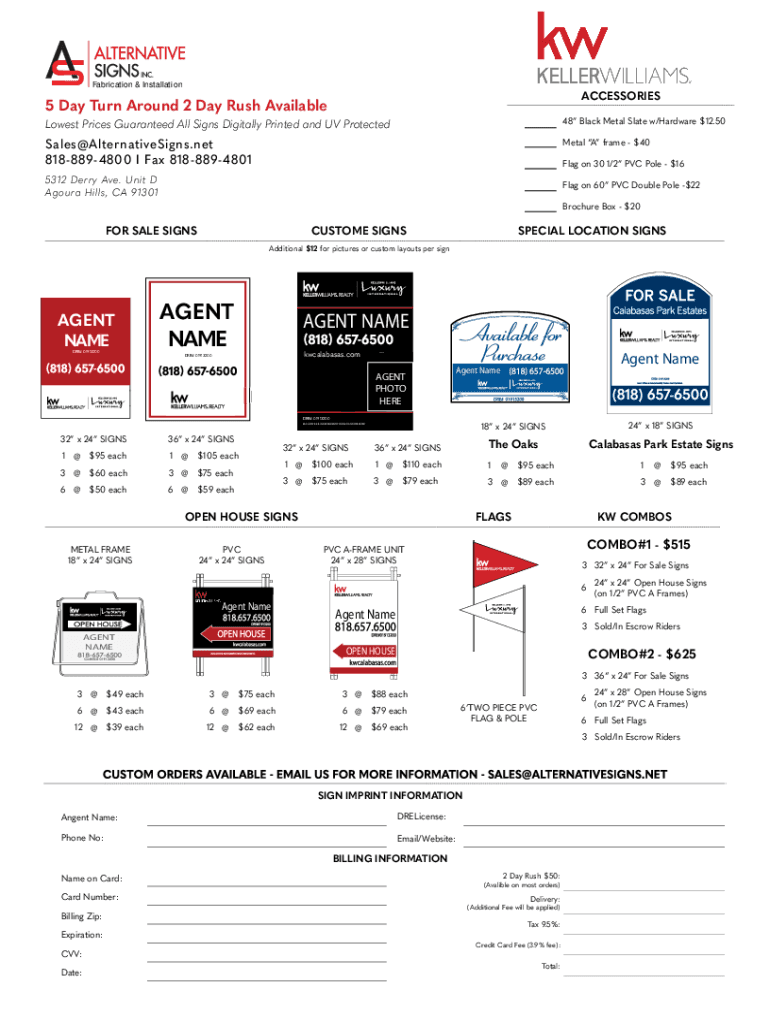Fillable Online KELLER WILLIAMS ORDER FORM Fax Email Print - pdfFiller
