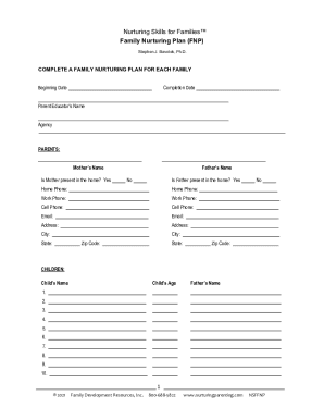 Fillable Online Nurturing Skills for Families Family Nurturing Plan ...